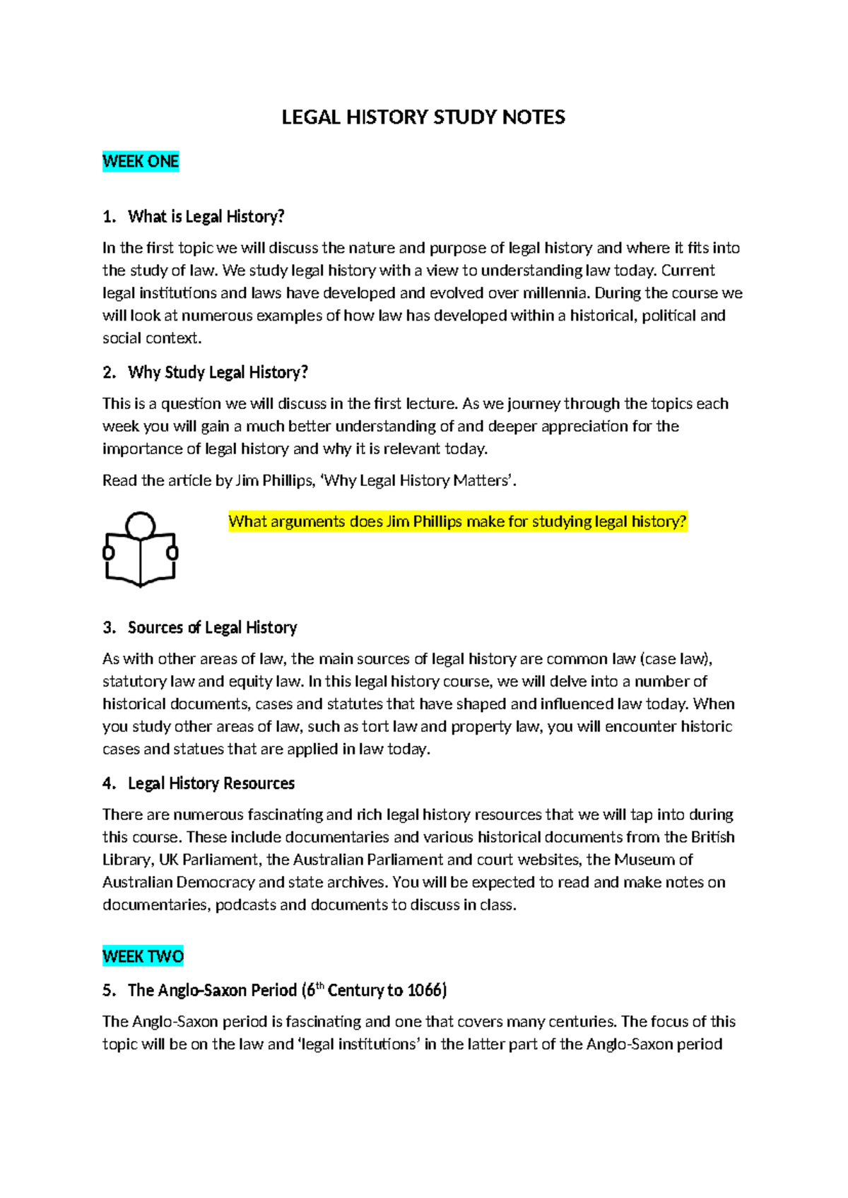 Legal History Study Notes - LEGAL HISTORY STUDY NOTES WEEK ONE What is ...