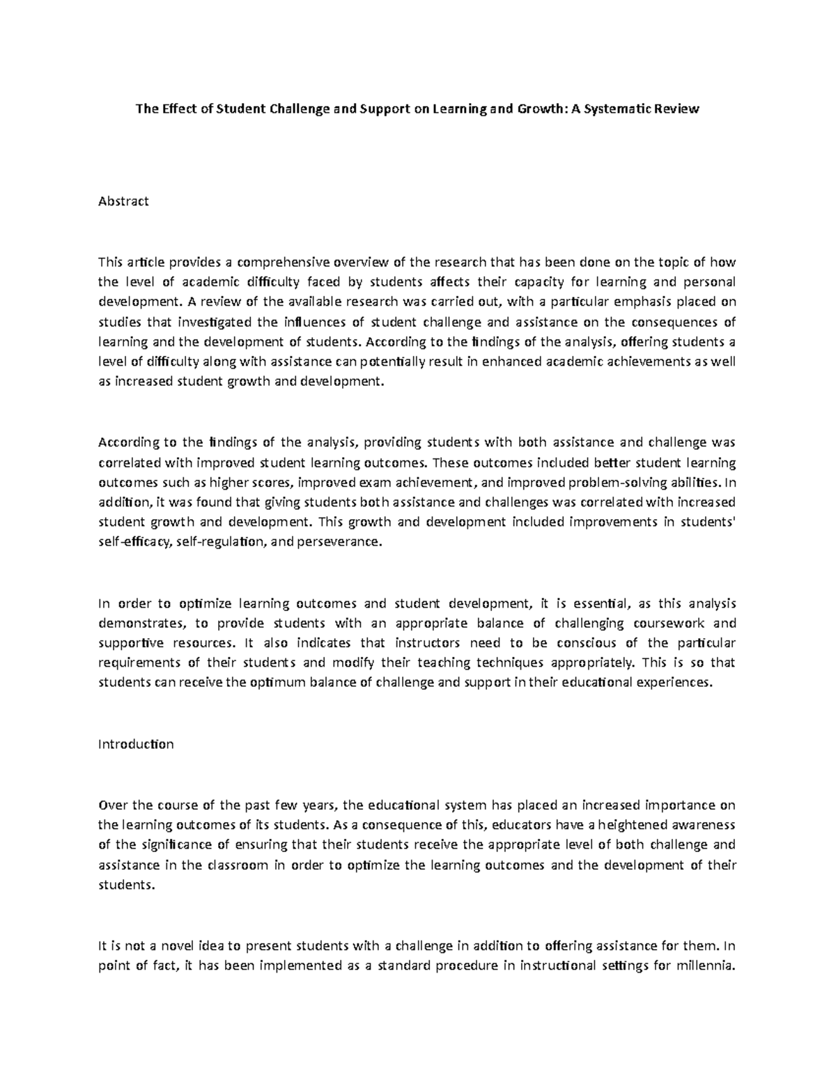 The Effect of Student Challenge and Support on Learning and Growth - A ...