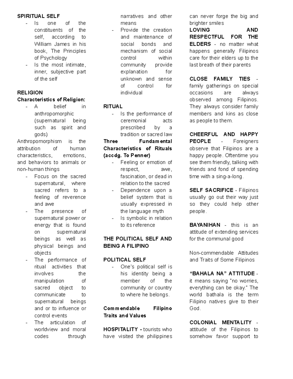 Reviewer uts - SPIRITUAL SELF Is one of the constituents of the self ...