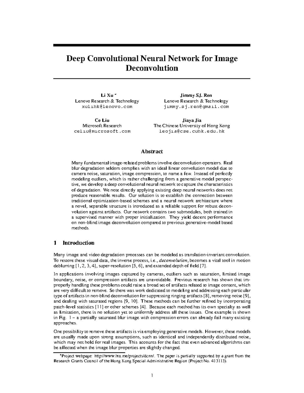 Nips 2014 Deep Convolutional Neural Network For Image Deconvolution
