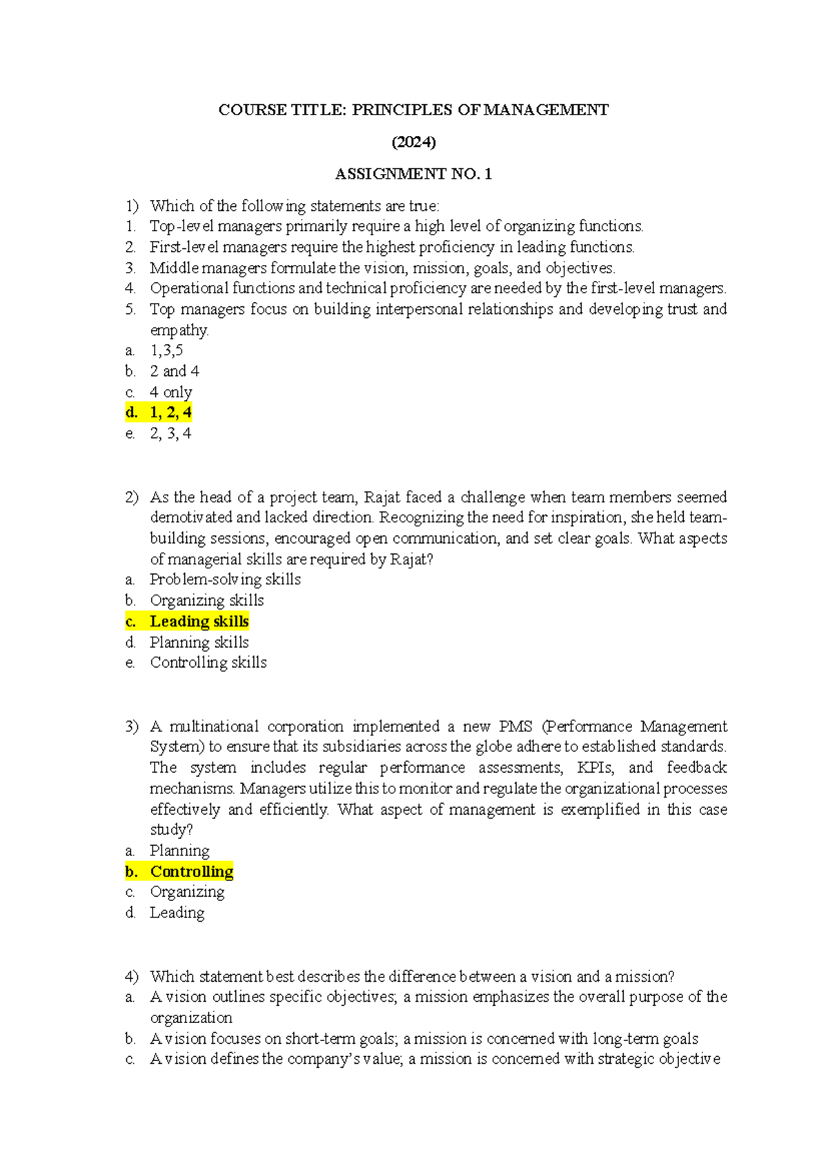 Solution for week 1 Nptel - COURSE TITLE: PRINCIPLES OF MANAGEMENT ...