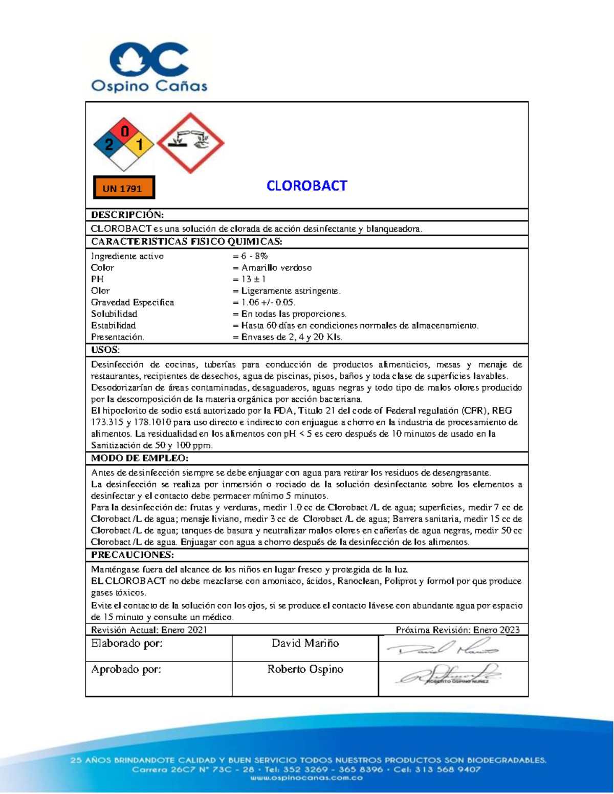 FT Clorobact Alimentos - CLOROBACT DESCRIPCIÓN: CLOROBACT es una ...