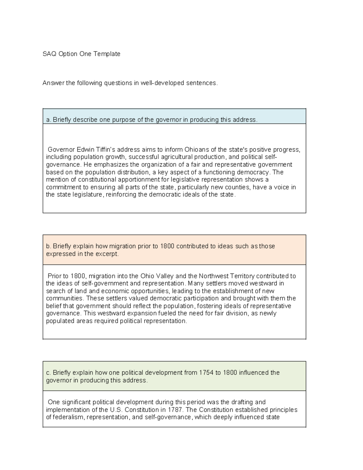 SAQ Option One Template - SAQ Option One Template Answer the following ...