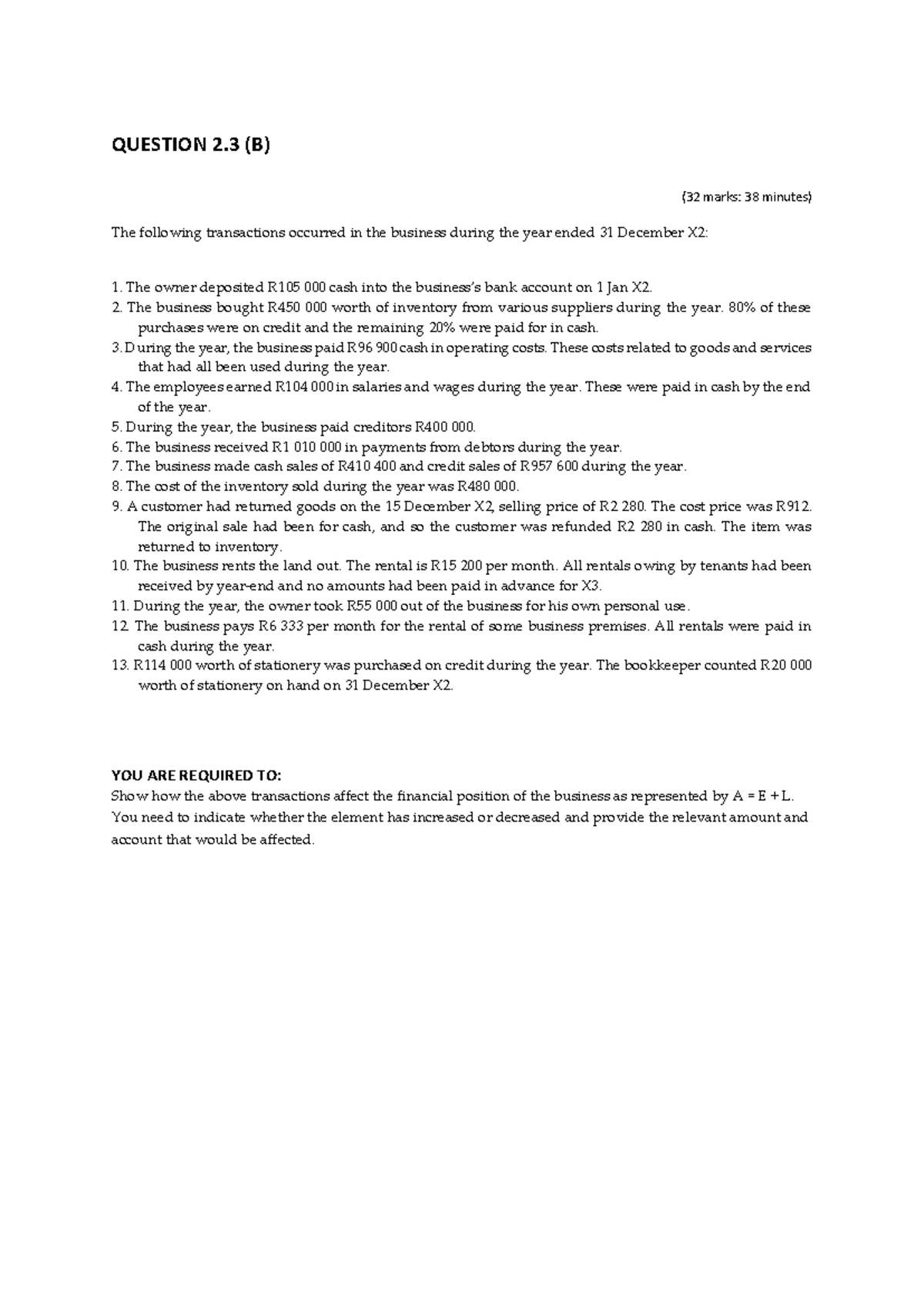 ACCT101 TUT1 - 2024 Tutorial 1 - QUESTION 2 (B) (32 marks: 38 minutes ...