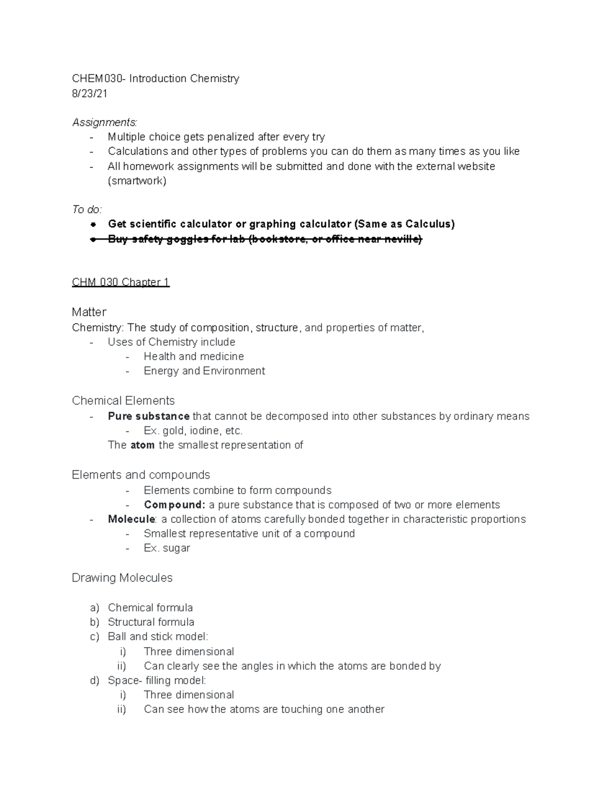 Introduction to Chemistry- CHEM030- Study Guide Exam #1 - CHEM030 ...