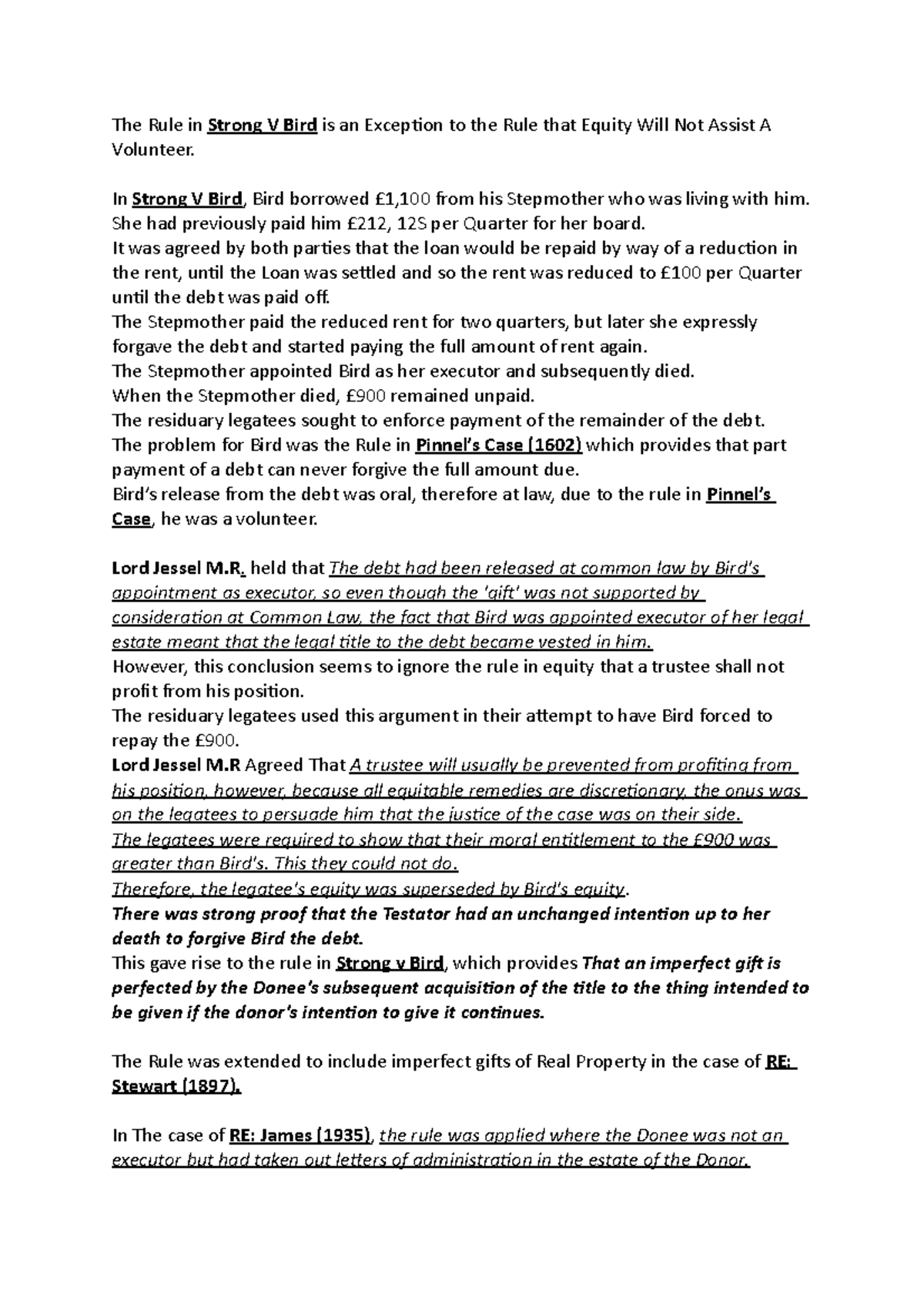 The Rule in Strong V Bird - In Strong V Bird , Bird borrowed £1,100 ...