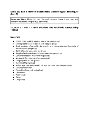[Protocol Sheet] MICR 290 - Lab 3 - MICR 290 Lab 3 Protocol Sheet: DNA ...