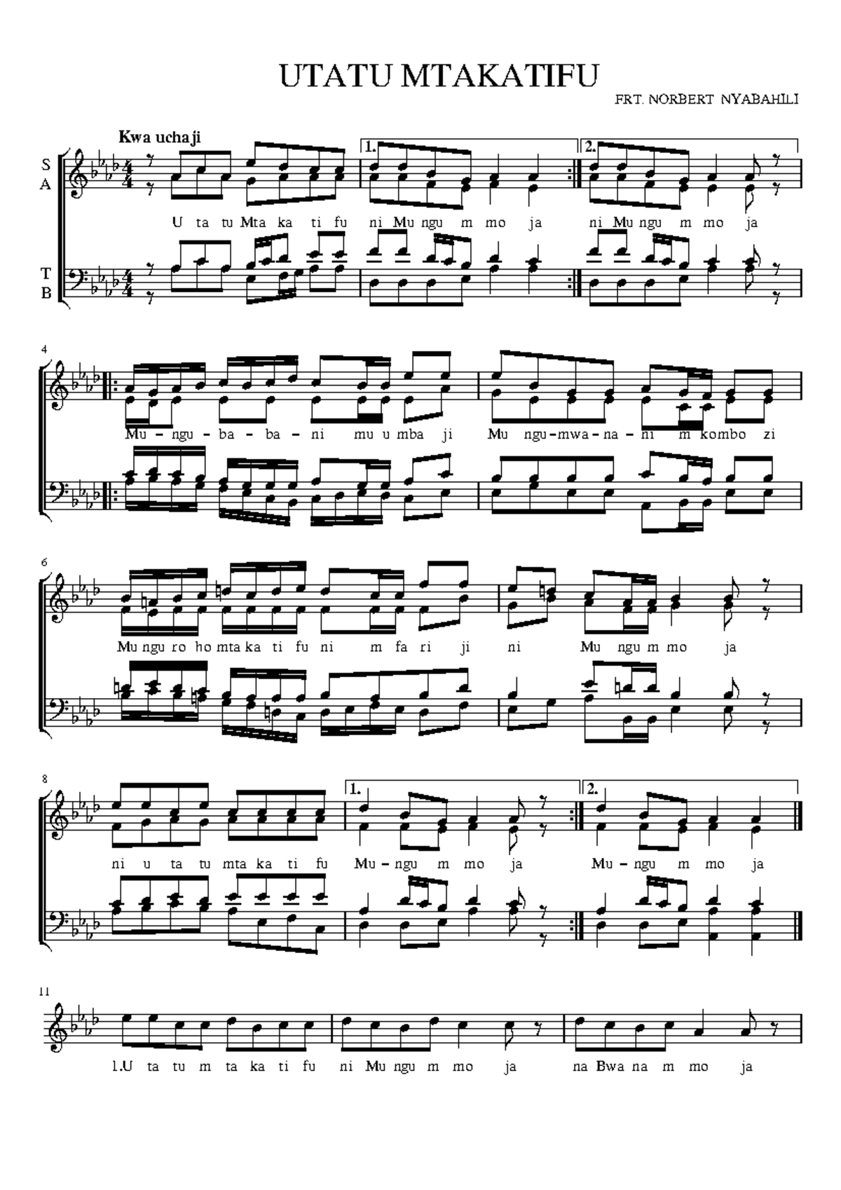 Utatu Mtakatifu - UTATU MTAKATIFU 4 6 8 11 S A T B - Studocu