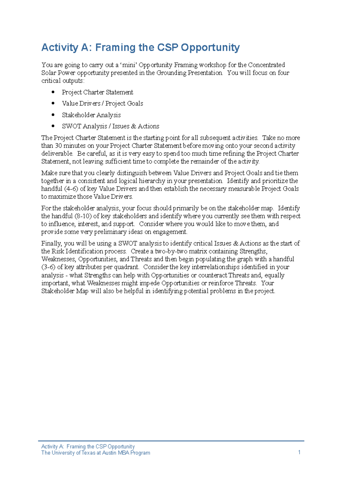 Activity A - Framing the CSP Opportunity - Activity A: Framing the CSP ...