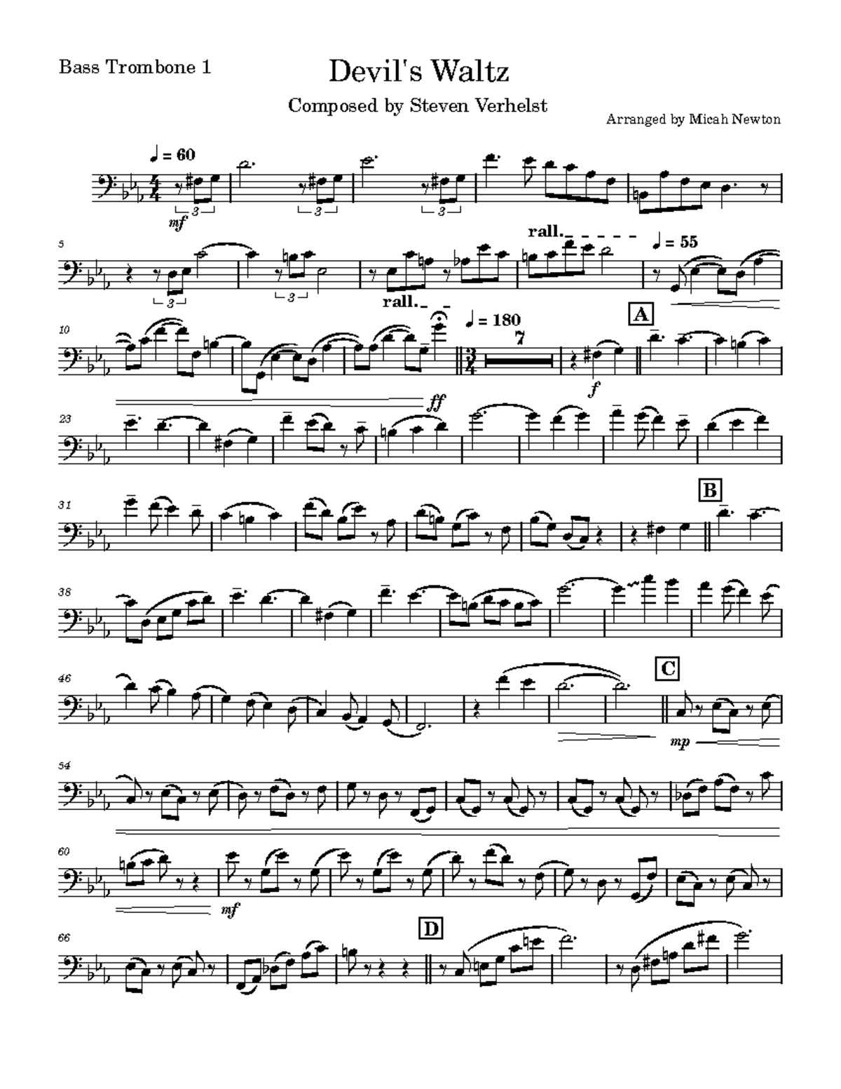 Devils Tango music - Bass Trombone 1 Arranged by Micah Newton Composed ...