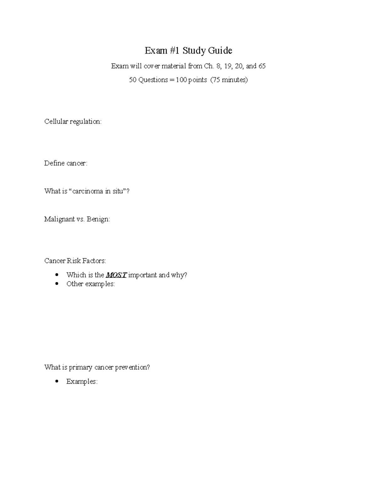 Sum22 Exam 1 Review Student - Exam #1 Study Guide Exam will cover ...