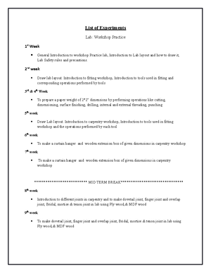 Fitting shop operations - Experiment no. Objective: “Introduction to ...