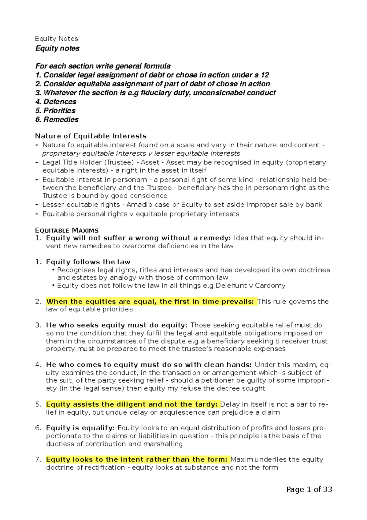 Equity Notes - received distinction, formula/scaffold to answer ...