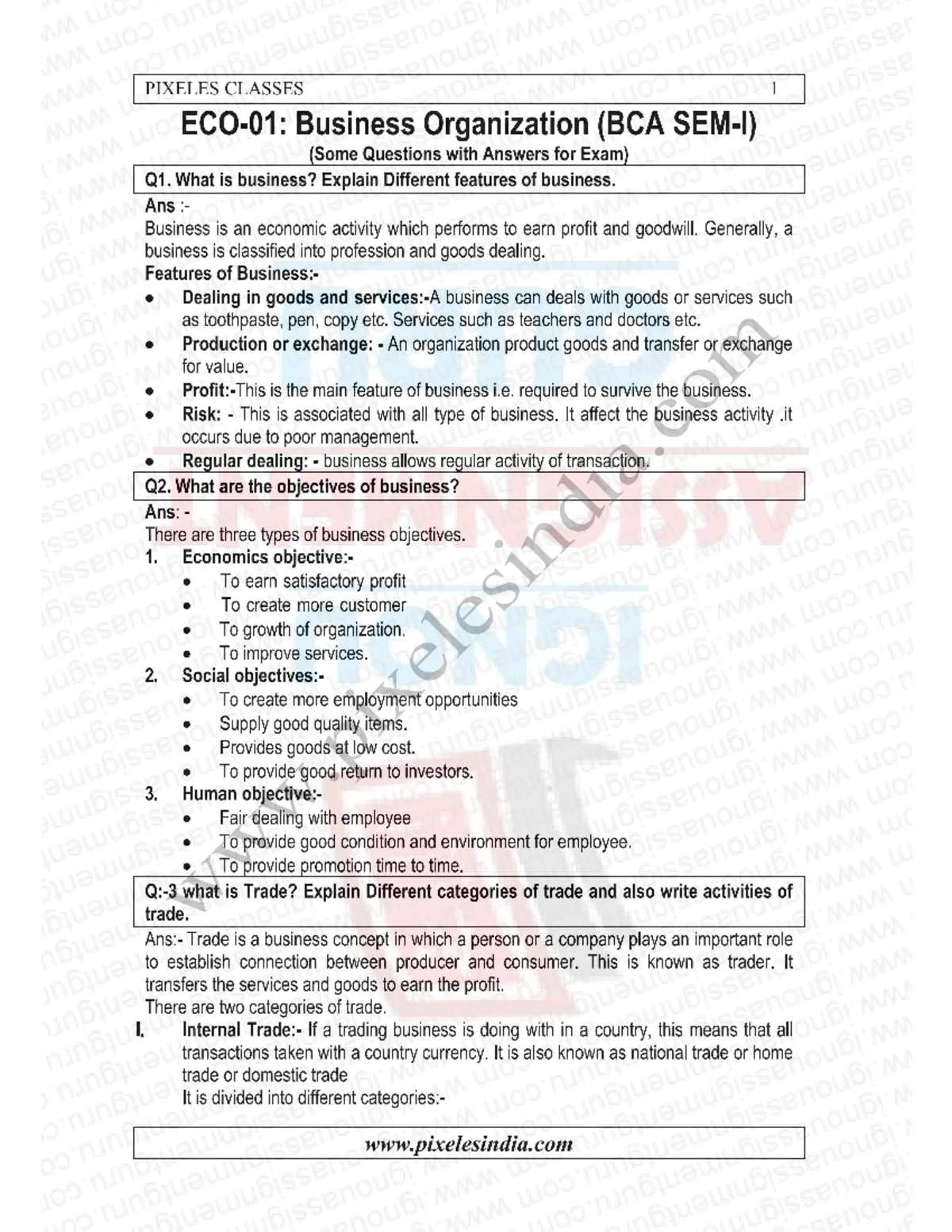 Eco notes - Business Organisation - Studocu