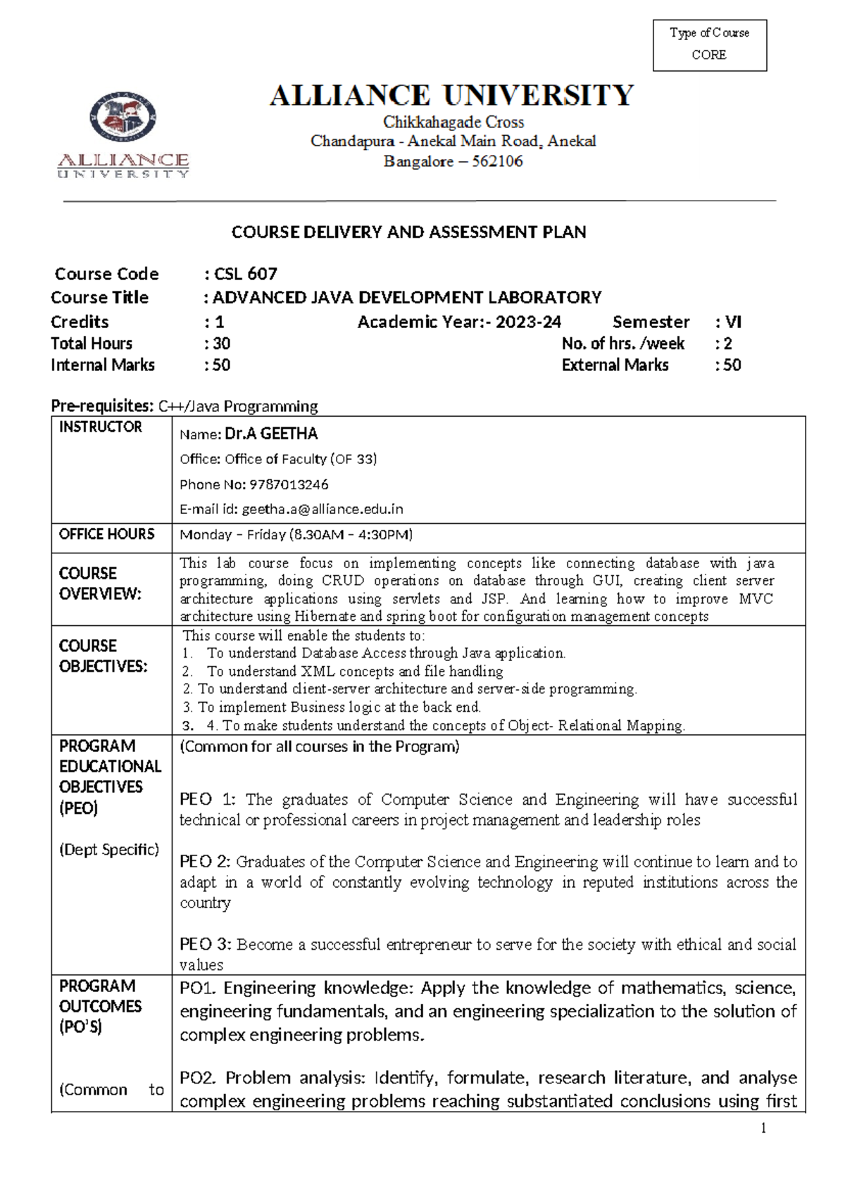CSL 607 Advanced Java Development Lab Course Outline - COURSE DELIVERY ...