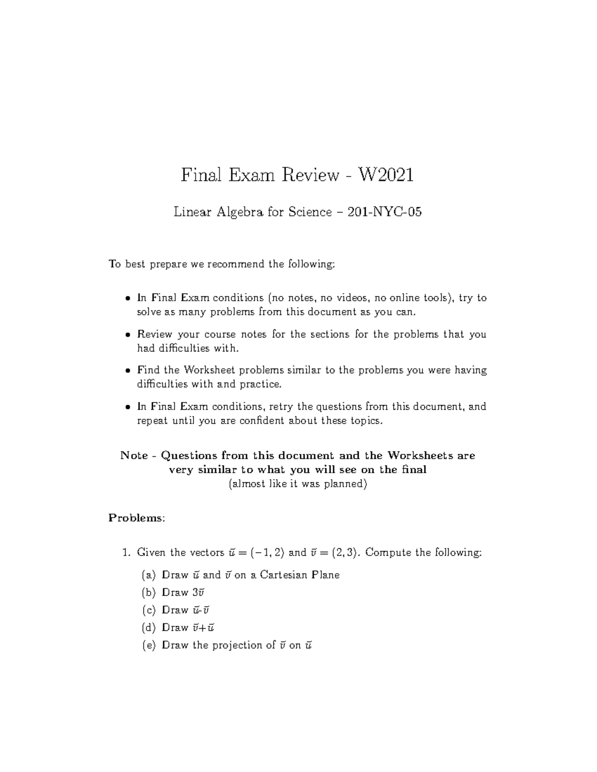 Final Review Package - Examen - Final Exam Review - W Linear Algebra ...