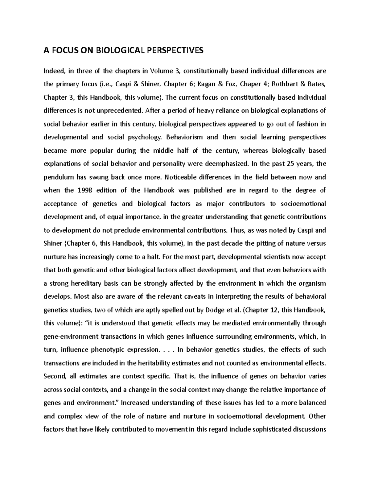 A Focus ON Biological Perspectives - A FOCUS ON BIOLOGICAL PERSPECTIVES ...