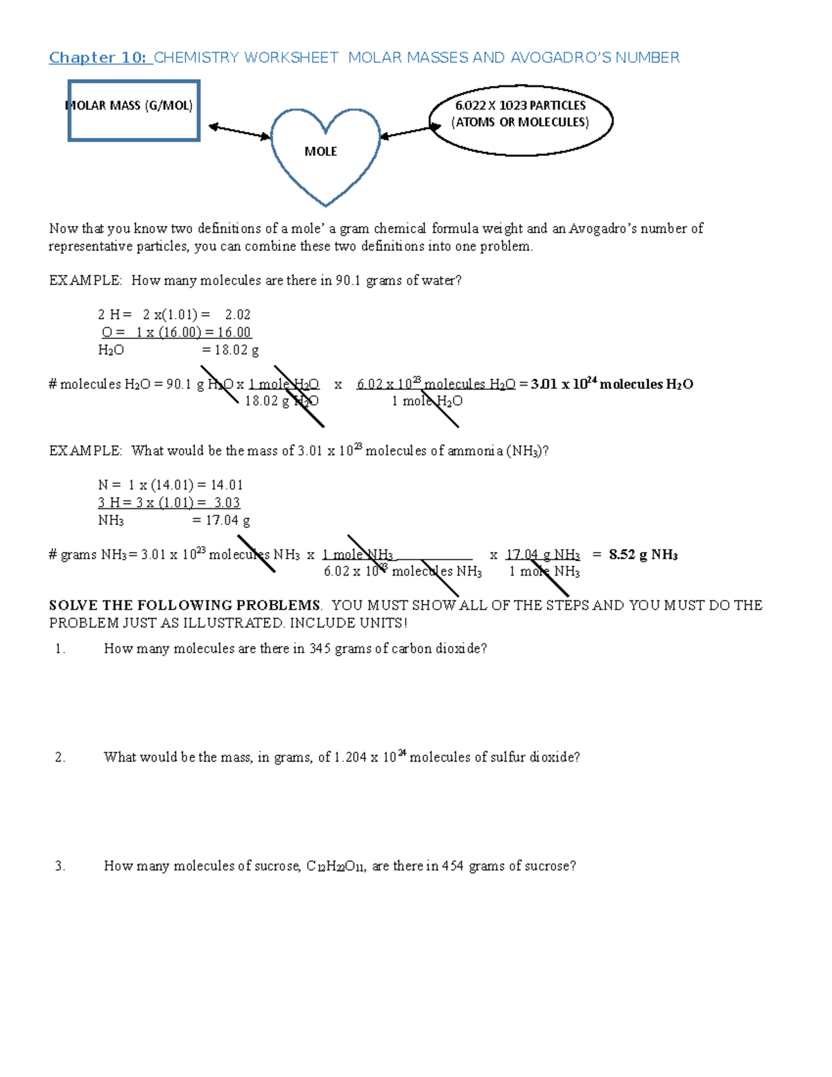 Chapter 10 Day 5 mass mole particles conversion - Chapter 10: MOLAR ...