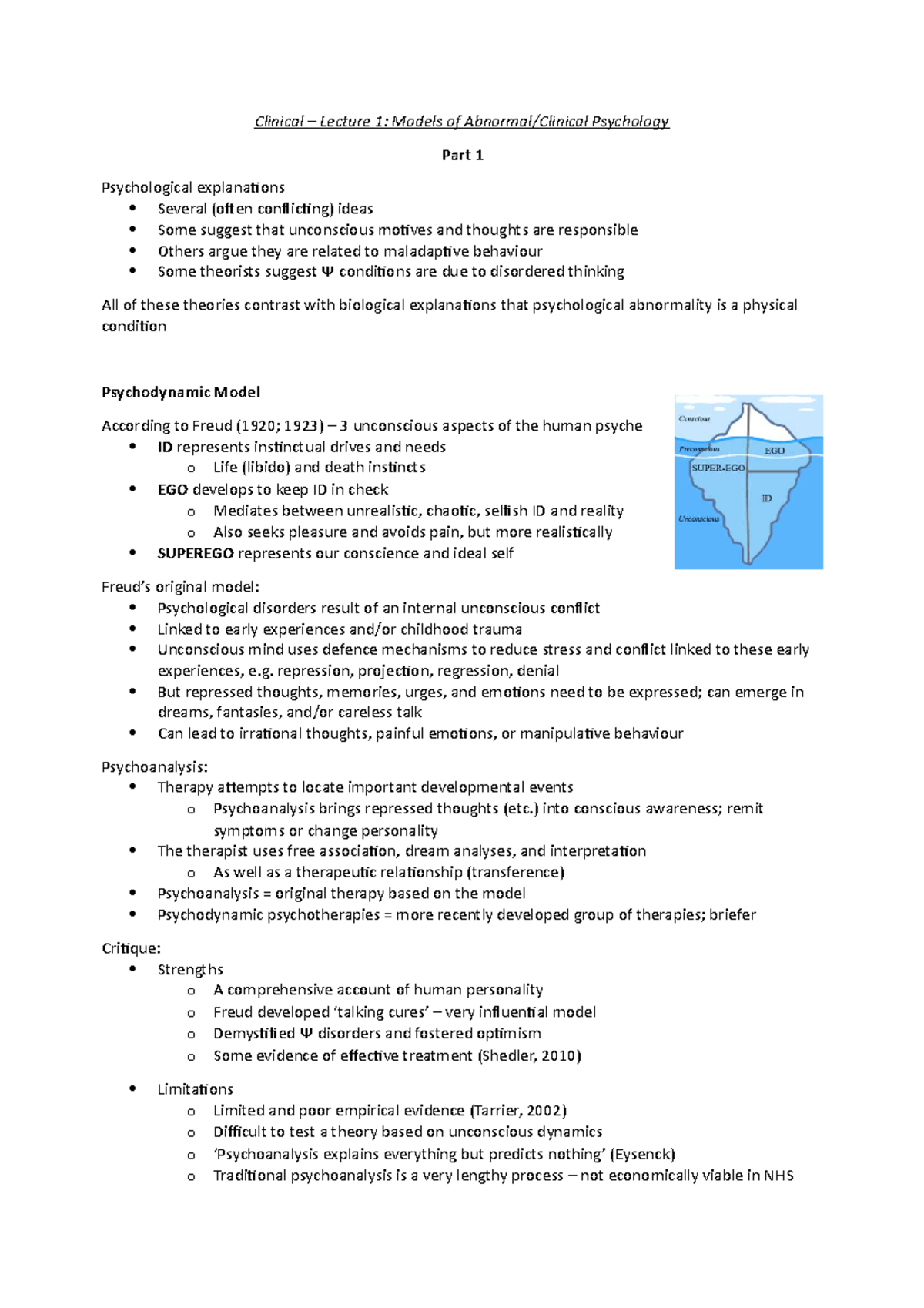 Clin 1 clinical psychology model - Clinical – Lecture 1: Models of Abnormal/Clinical Psychology ...