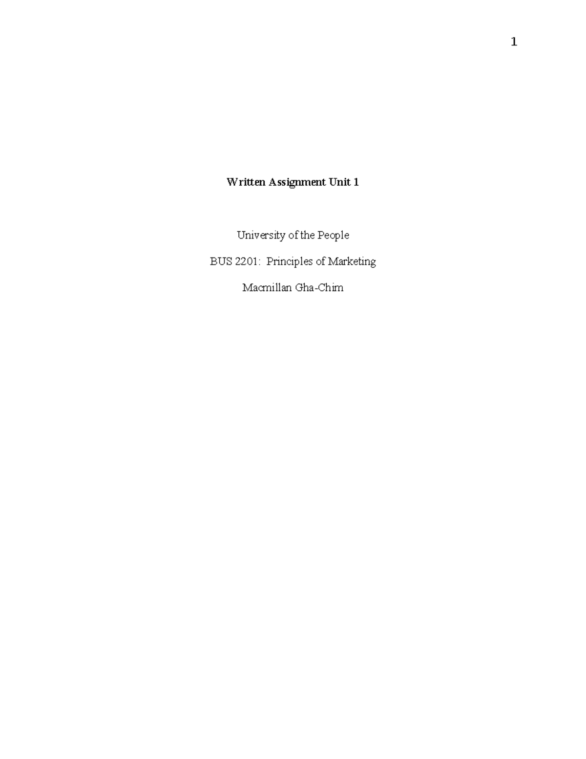 BUS 2201 Written Assignment Unit 1 - Written Assignment Unit 1 ...