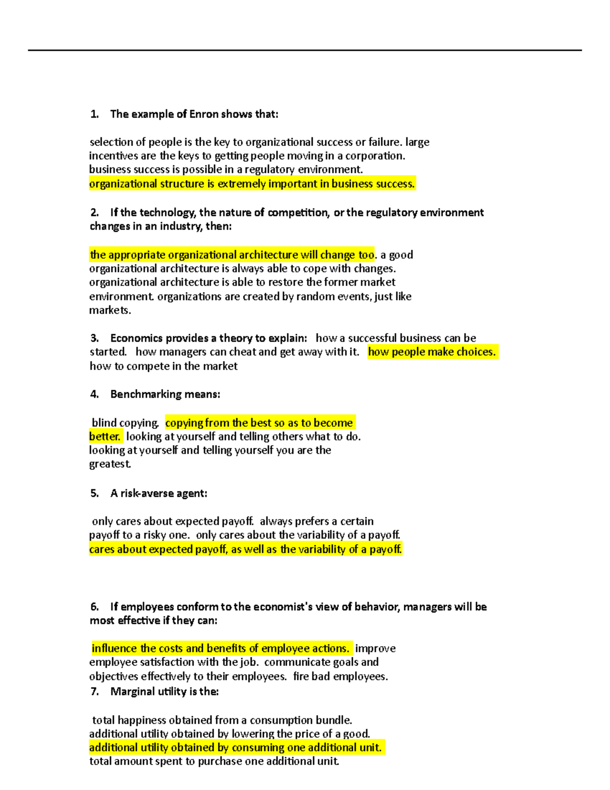 Mba 540 mod 1 quiz - Lecture Notes - The example of Enron shows that ...