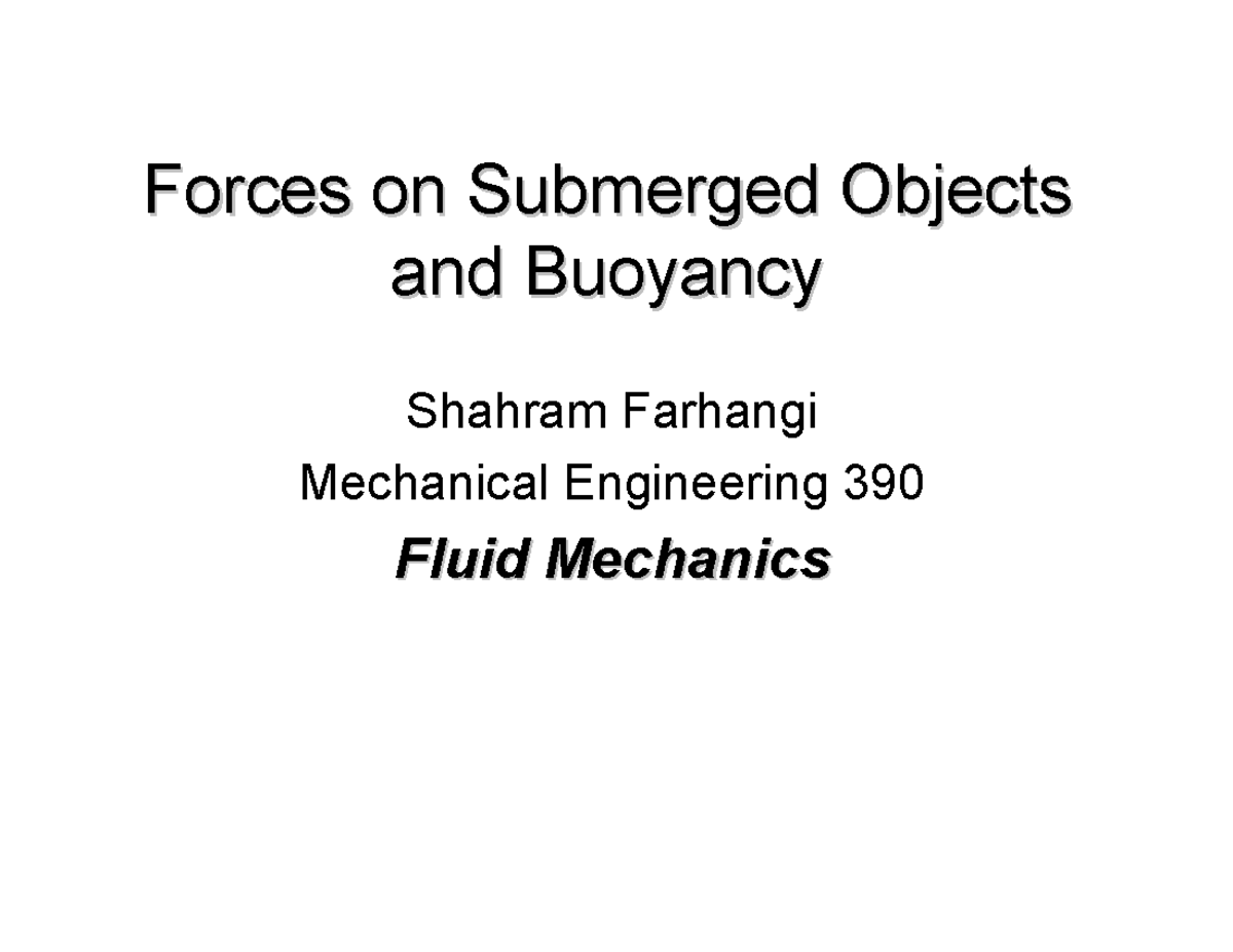 390-lecture- ch2-2 statics-2 - Forces on Submerged ObjectsForces on ...