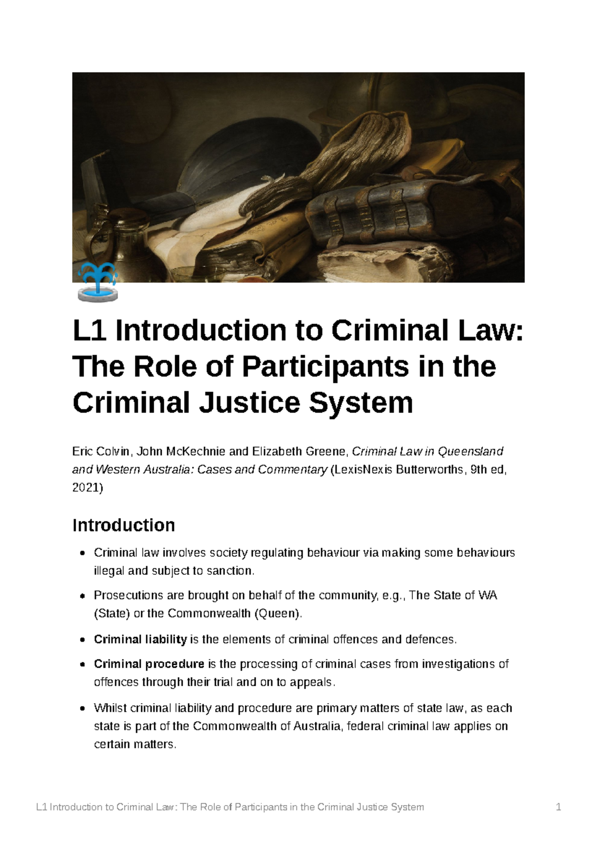 Lesson 01 Introduction to Criminal Law - ⛲ L1 Introduction to Criminal ...