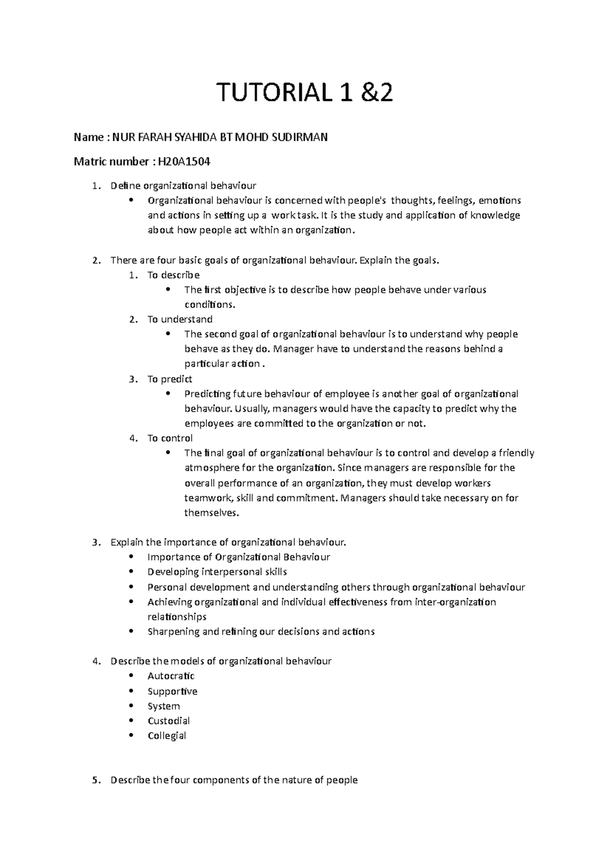 Tutorial 1 - Assignment - TUTORIAL 1 & Name : NUR FARAH SYAHIDA BT MOHD ...