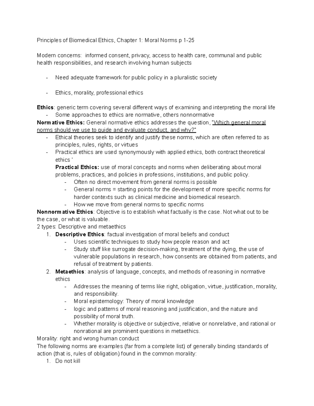 Lecture 1 Readings - Summary Special Topics in Health Sciences - Principles of Biomedical Ethics ...