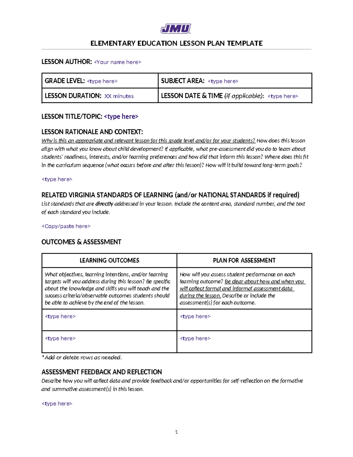 Common Lesson Plan - ELEMENTARY EDUCATION LESSON PLAN TEMPLATE LESSON ...