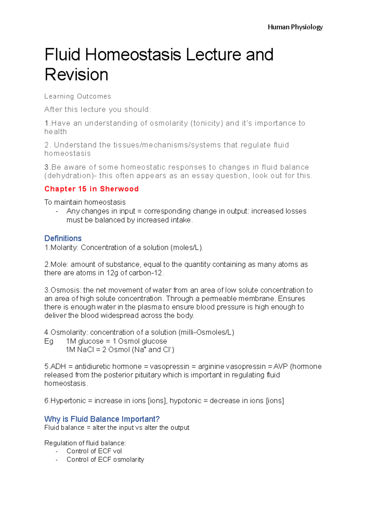 Fluid Homeostasis Lecture and Revision - Human Physiology Fluid ...