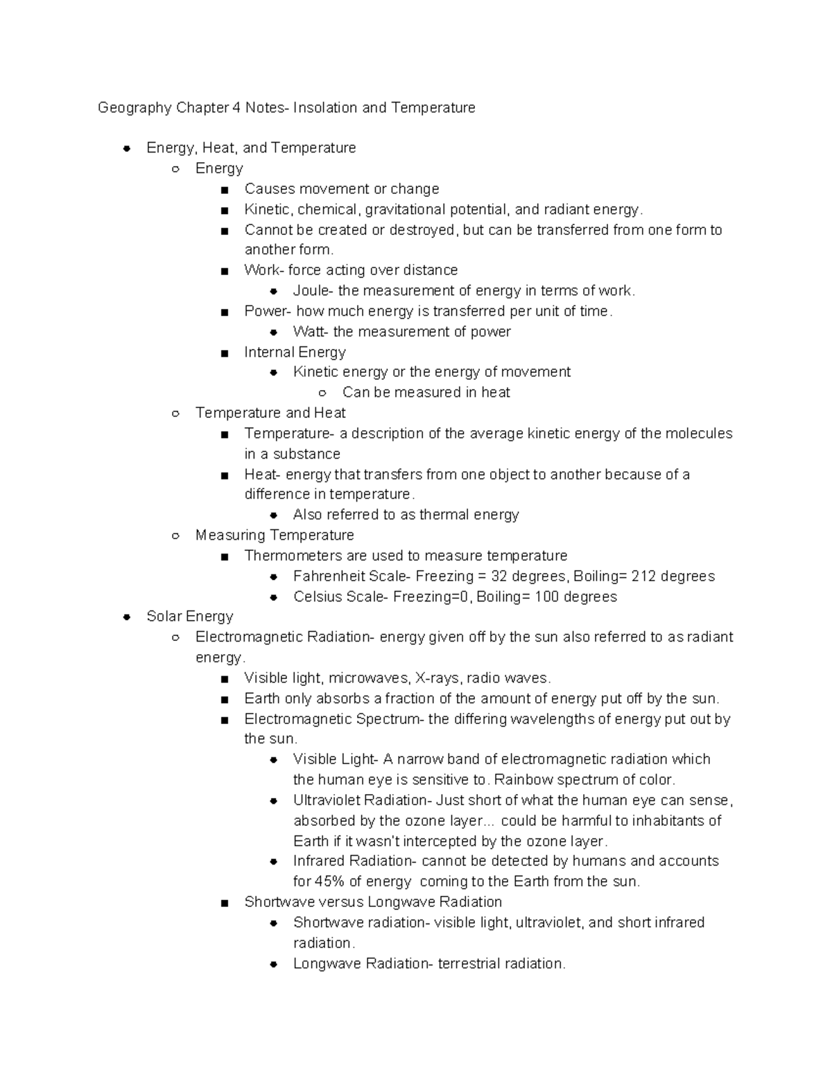 Geography Chapter 4 Notes - Geography Chapter 4 Insolation and ...