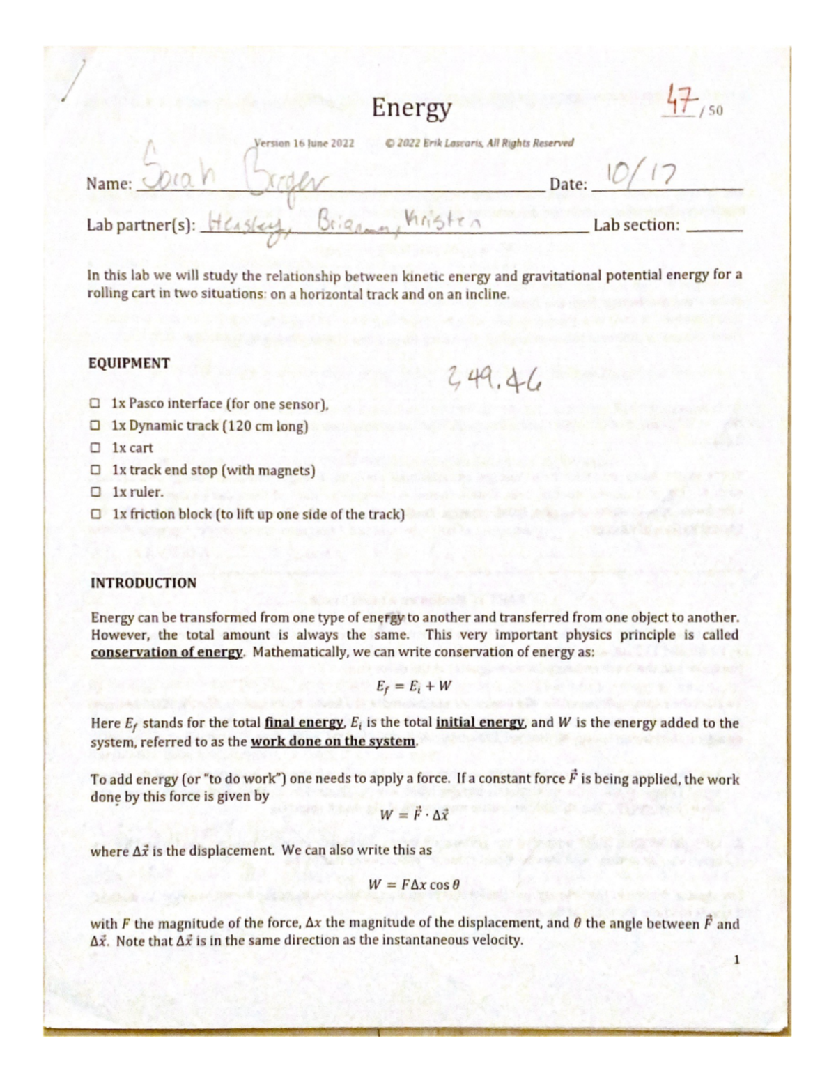 Energy Lab Report - PHY 111 - Studocu