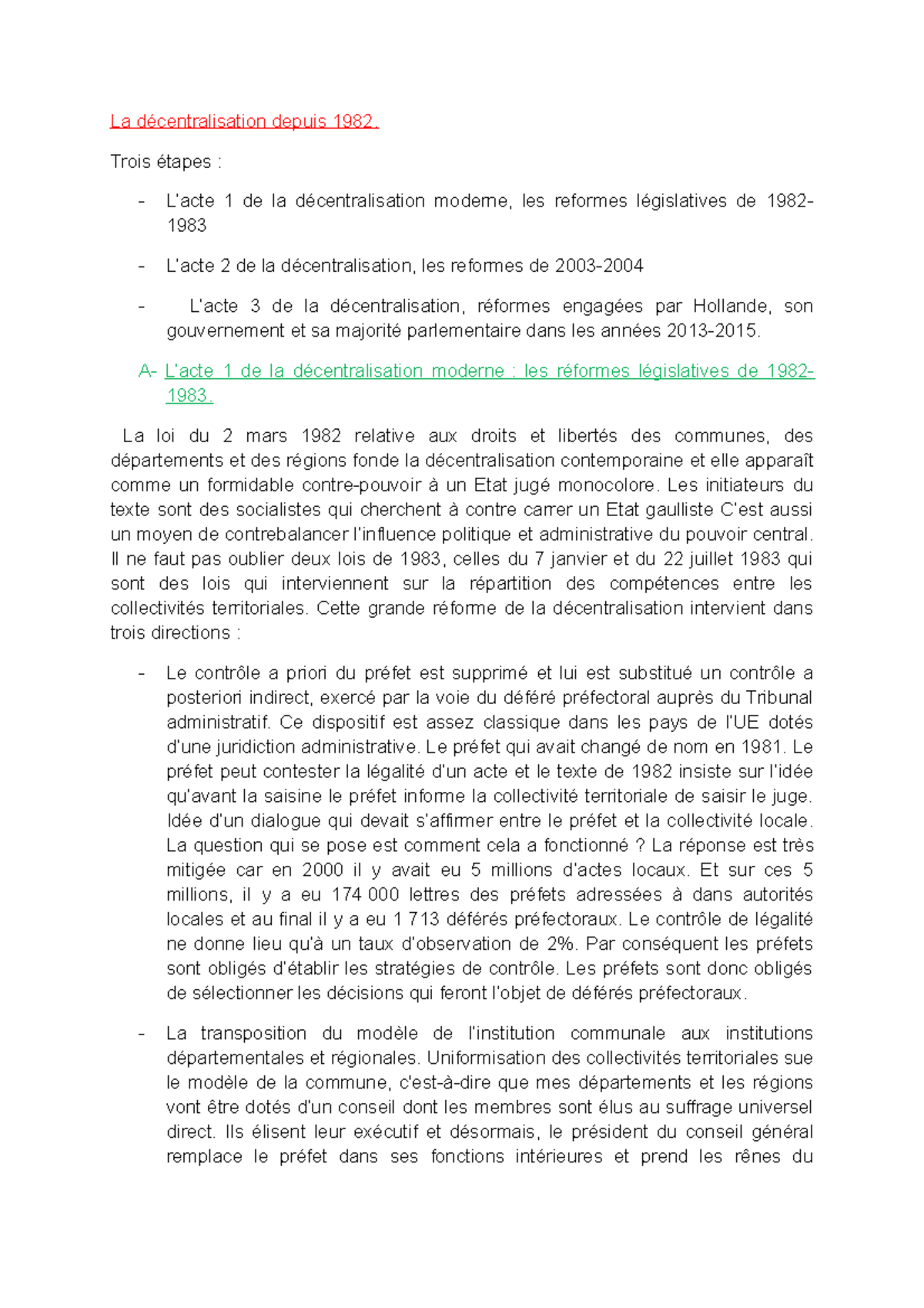 La décentralisation depuis 1982 - Trois étapes : L’acte 1 de la ...
