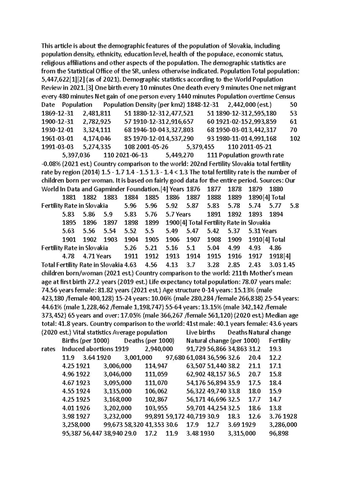 Slovakia - Summary - This article is about the demographic features of ...