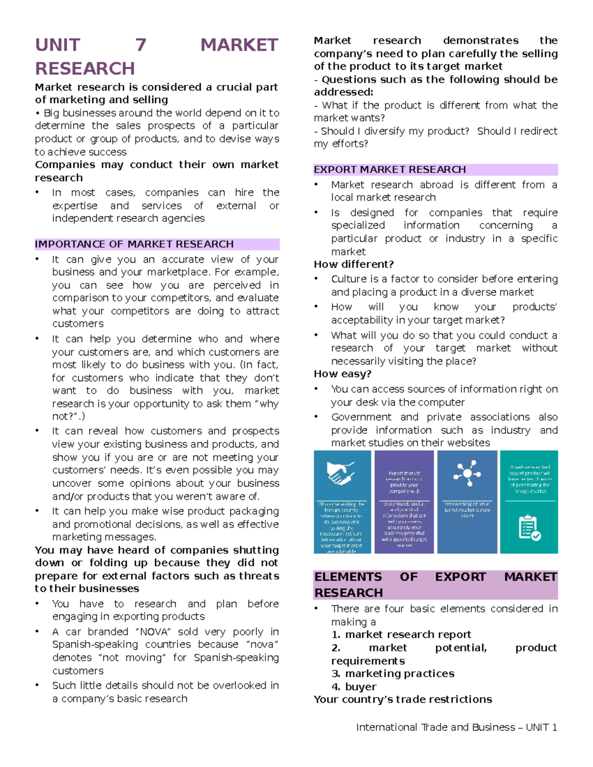 Unit 7 - 9 - IBT finals - UNIT 7 MARKET RESEARCH Market research is ...