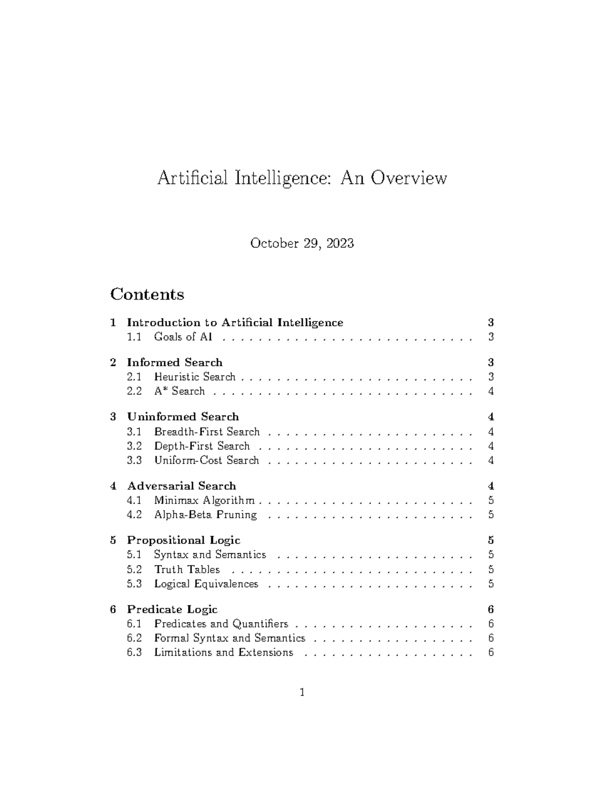 AI Lecture notes - Artificial Intelligence: An Overview - October 29, 1 ...