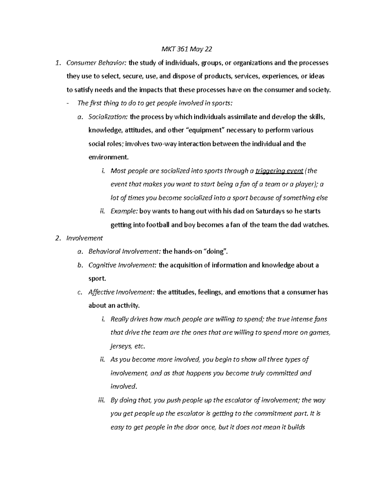 MKT 361 May 22 - Lecture notes 3 - MKT 361 May 22 Consumer Behavior ...