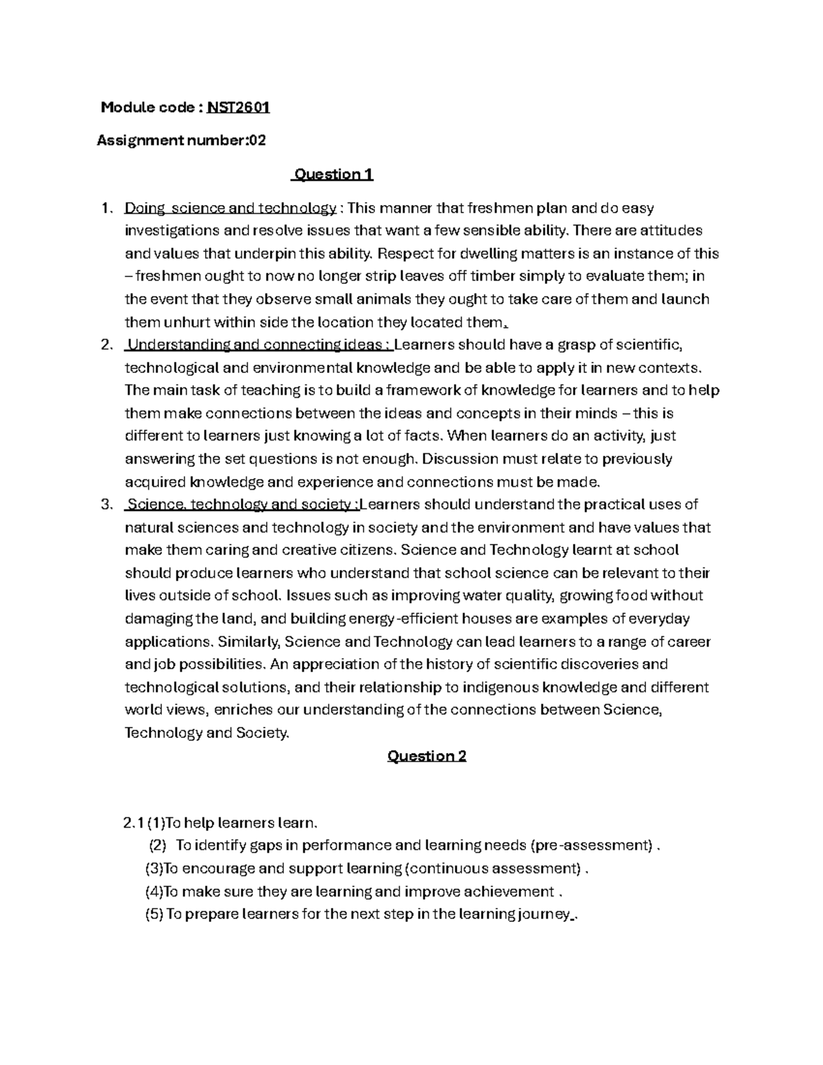 Nst2601 assessment 2 - Module code : NST Assignment number: Question 1 Doing science and ...
