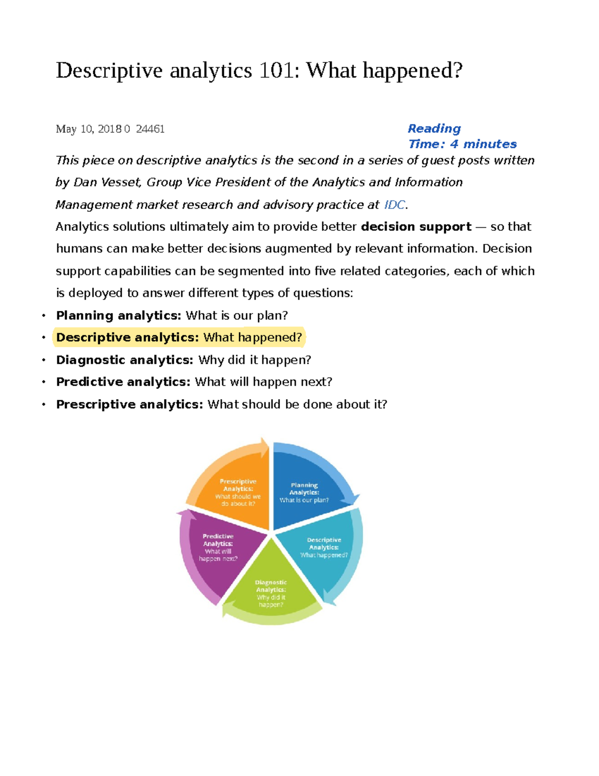 Descriptive analytics - Analytics solutions ultimately aim to provide ...