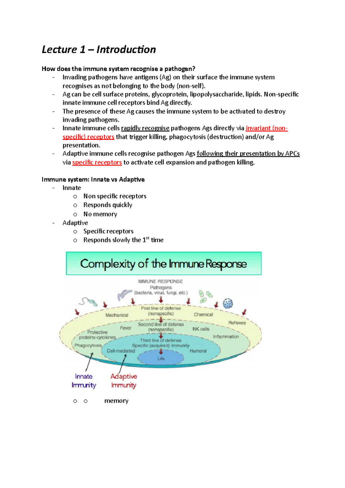 Immunology Full Semester detailed notes - Lecture 1 – Introduction How ...
