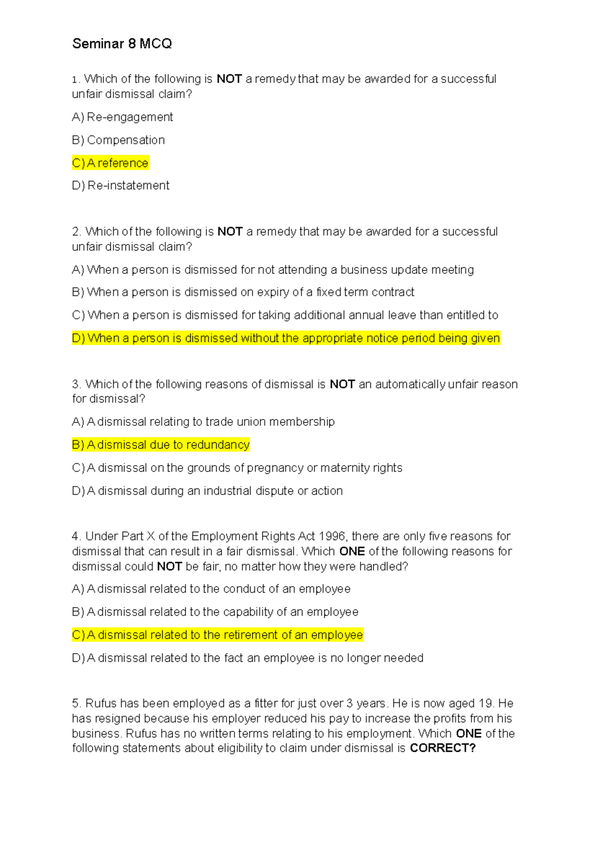 Seminar 8 MCQ + Answers - MCQ SAMPLE - Which of the following is NOT a ...