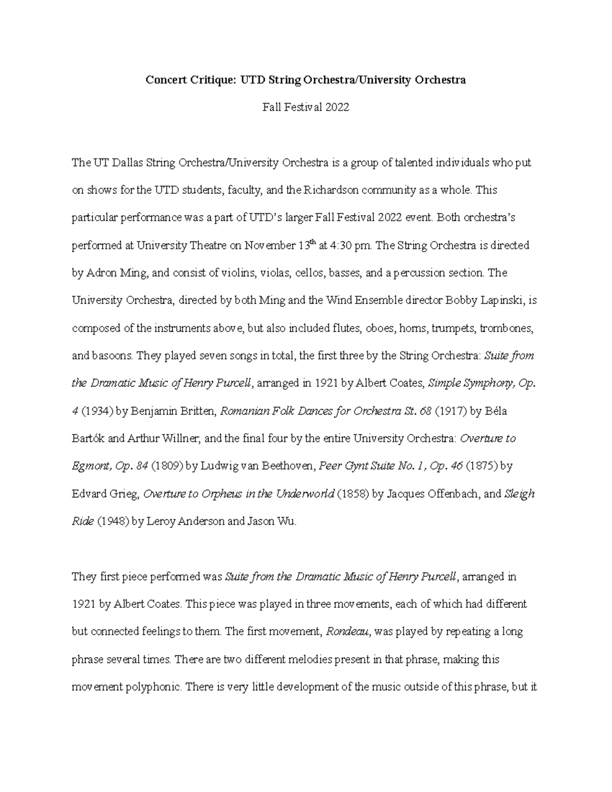 Concert Review copy - Katrina Rushing - Concert Critique: UTD String ...