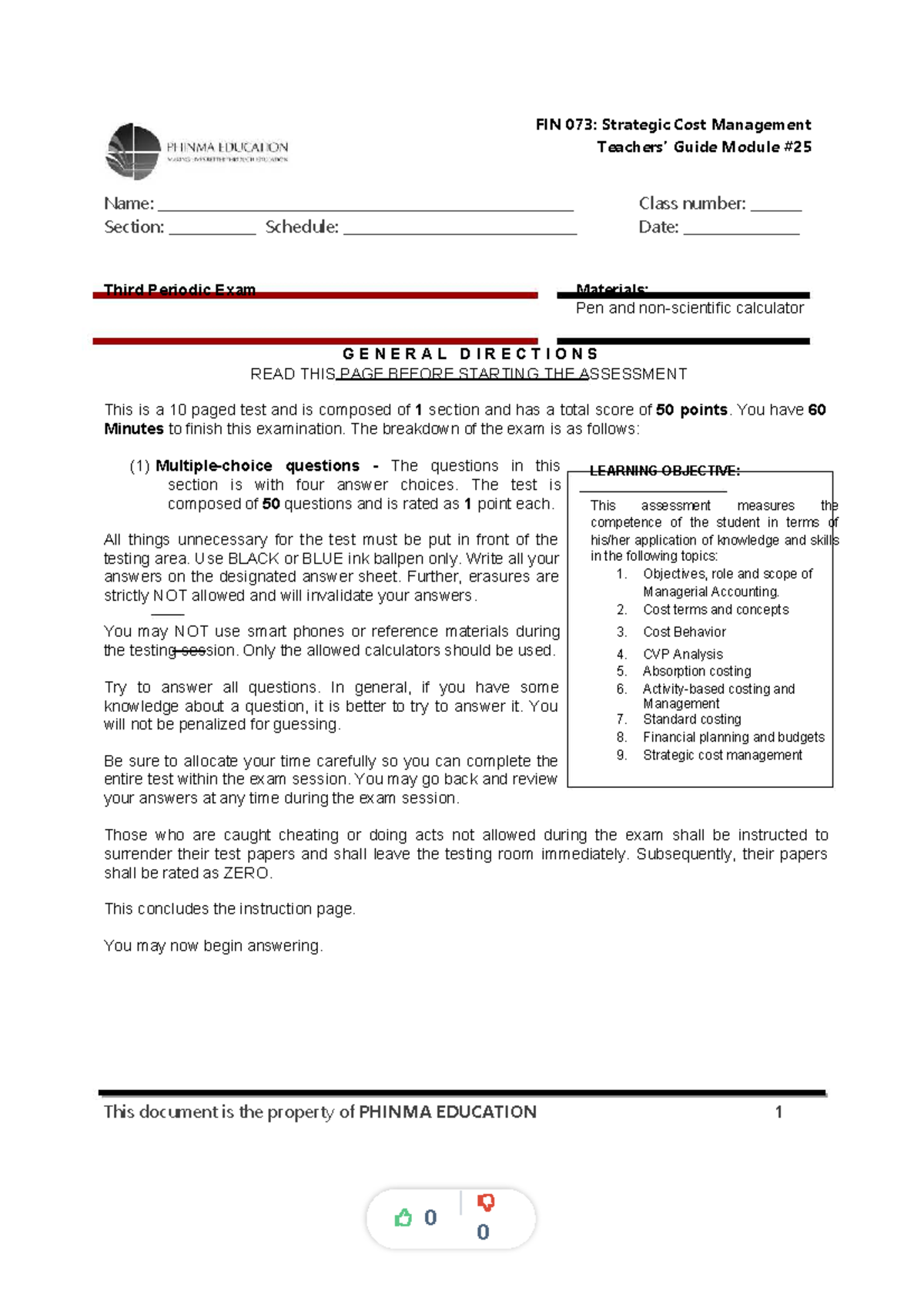 FIN 073 P3 EXAM - lecture notes - Teachers9 Guide Module # 25 Name ...