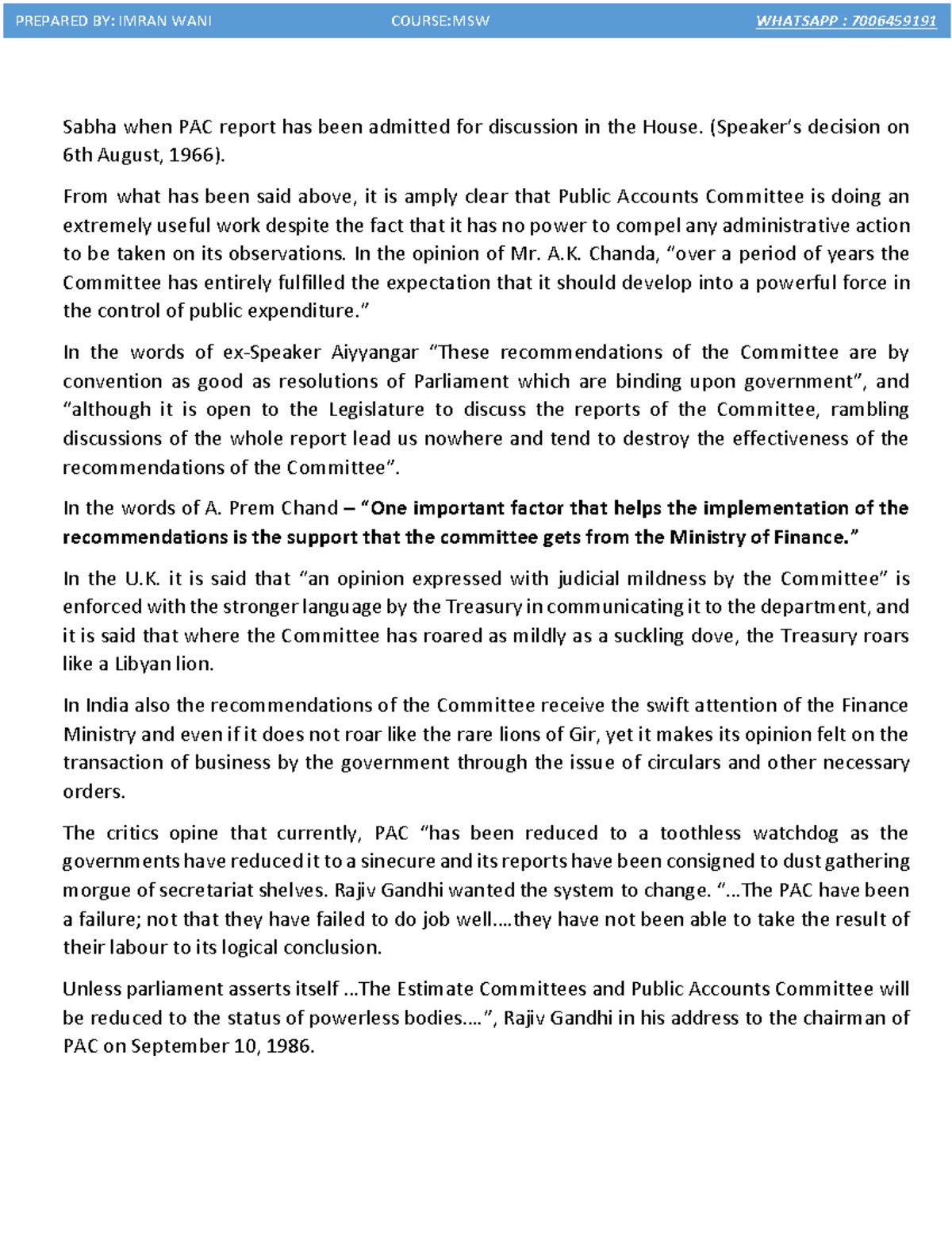 Public Administration 3 - Sabha when PAC report has been admitted for ...