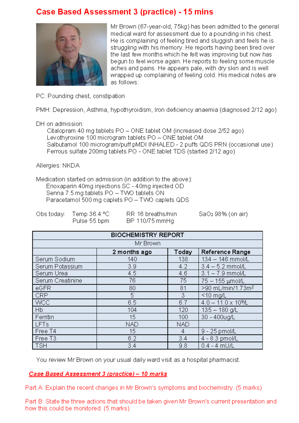 CBA practice Questions - Case Based Assessment 3 (practice) - 15 mins ...
