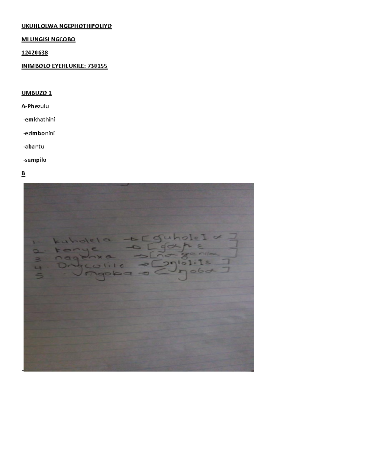 ZUL1505 Portfolio - UKUHLOLWA NGEPHOTHIFOLIYO MLUNGISI NGCOBO 12420638 ...