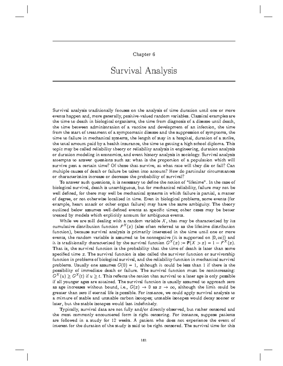 Survival Analysis - Textbook - Chapter 6 Survival Analysis Survival ...
