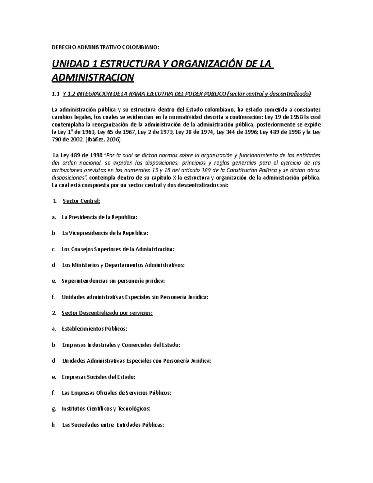 Derecho Administrativo Colombiano - DERECHO ADMINISTRATIVO COLOMBIANO: UNIDAD 1 ESTRUCTURA Y ...