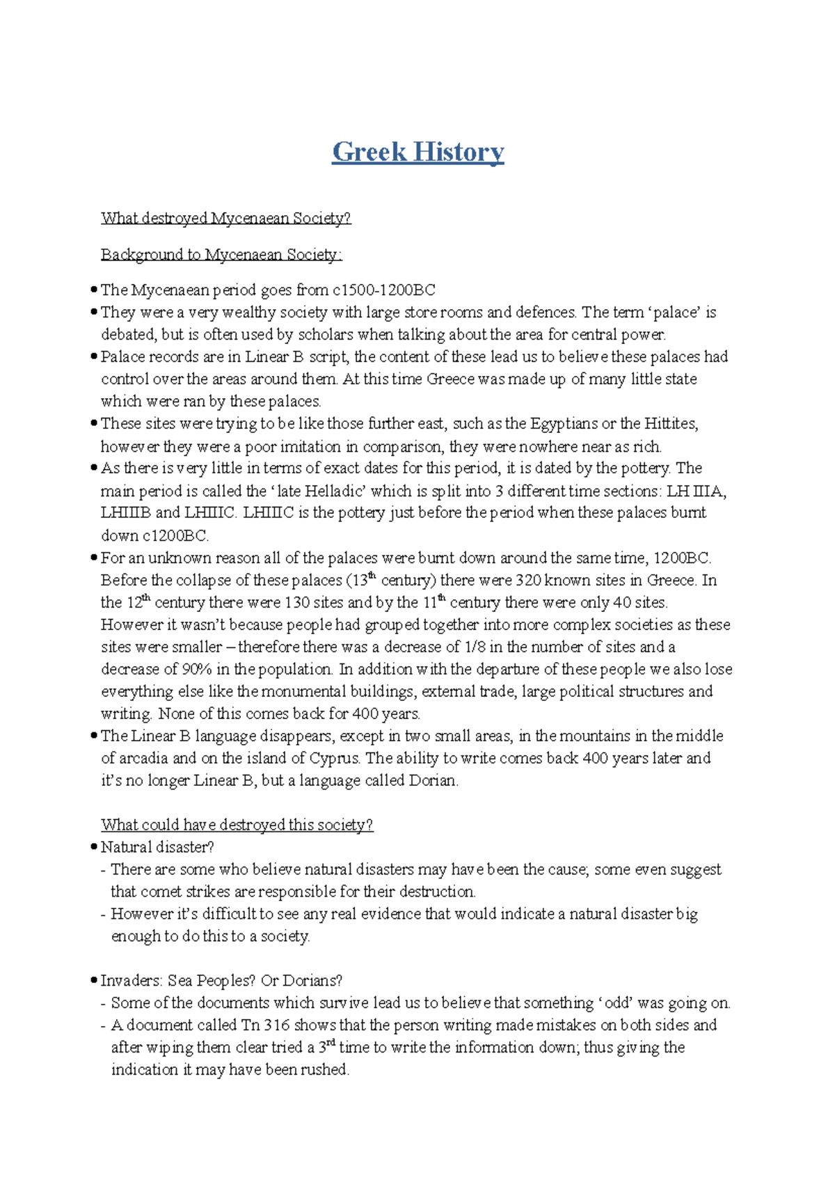 Lecture notes, lectures week 1-5, 7-9 - Greek History - Greek History ...